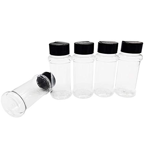 OJYUDD 16 Pack 3.4oz/100ml Plastic Spice Bottles Set,Empty Seasoning Containers with Black Cap,Clear Reusable Containers Jars for Spice,Herbs,Powders,Glitters