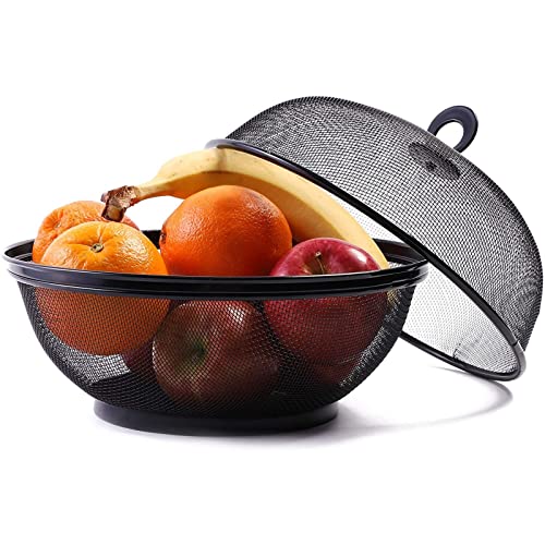 Juvale 2 Pack Black Mesh Fruit Baskets with Lids for Fruits, Restaurant Kitchen Produce Containers (10 In)