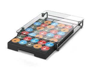 everie glass top coffee pod storage organizer drawer holder compatible with k cup pods, holds 35 pods, kp3501-bl