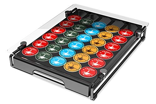 EVERIE Glass Top Coffee Pod Storage Organizer Drawer Holder Compatible with K Cup Pods, Holds 35 Pods, KP3501-BL