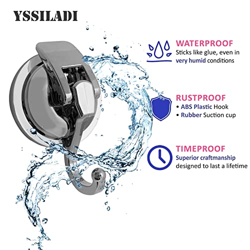 YSSILADI Suction Cup Hooks 2 Pack, Heavy Duty Vacuum Suction Shower Hooks Window Glass Kitchen Bathroom Hooks Reusable Without Punching for Towel Loofah Robe Coat Wreath Decor (Silver-Grey, 2 Pack)