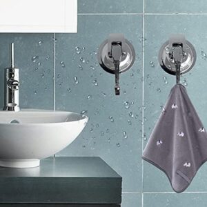 YSSILADI Suction Cup Hooks 2 Pack, Heavy Duty Vacuum Suction Shower Hooks Window Glass Kitchen Bathroom Hooks Reusable Without Punching for Towel Loofah Robe Coat Wreath Decor (Silver-Grey, 2 Pack)