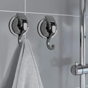 YSSILADI Suction Cup Hooks 2 Pack, Heavy Duty Vacuum Suction Shower Hooks Window Glass Kitchen Bathroom Hooks Reusable Without Punching for Towel Loofah Robe Coat Wreath Decor (Silver-Grey, 2 Pack)