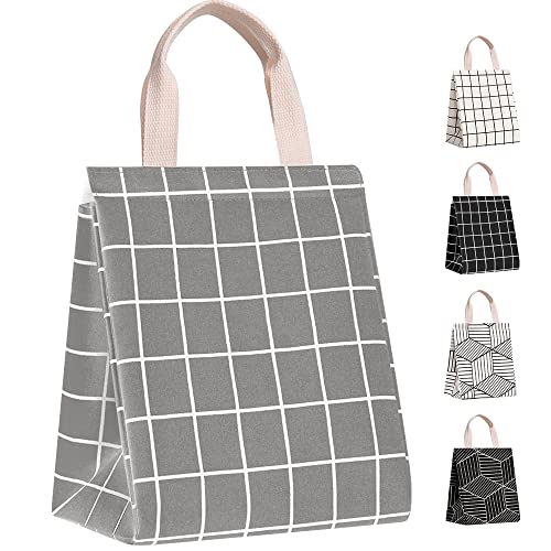 HOMESPON Reusable Lunch Bag Insulated Lunch Box Canvas Fabric with Aluminum Foil, Lunch Tote Handbag for Women,Men,School, Office (Grey Plaid)