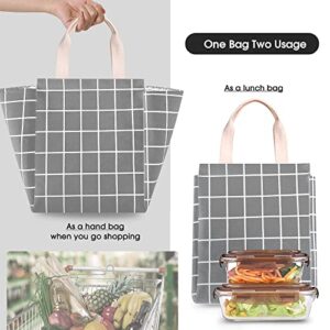 HOMESPON Reusable Lunch Bag Insulated Lunch Box Canvas Fabric with Aluminum Foil, Lunch Tote Handbag for Women,Men,School, Office (Grey Plaid)