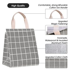 HOMESPON Reusable Lunch Bag Insulated Lunch Box Canvas Fabric with Aluminum Foil, Lunch Tote Handbag for Women,Men,School, Office (Grey Plaid)