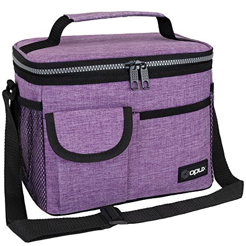 OPUX Insulated Lunch Box for Women Girls, Leakproof Thermal Lunch Bag Cooler Work Office School, Soft Reusable Lunch Tote with Shoulder Strap, Adult Kid Lunch Pail Kit, Purple