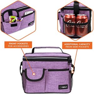 OPUX Insulated Lunch Box for Women Girls, Leakproof Thermal Lunch Bag Cooler Work Office School, Soft Reusable Lunch Tote with Shoulder Strap, Adult Kid Lunch Pail Kit, Purple