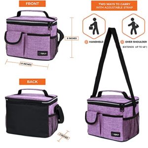 OPUX Insulated Lunch Box for Women Girls, Leakproof Thermal Lunch Bag Cooler Work Office School, Soft Reusable Lunch Tote with Shoulder Strap, Adult Kid Lunch Pail Kit, Purple