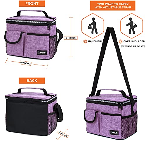 OPUX Insulated Lunch Box for Women Girls, Leakproof Thermal Lunch Bag Cooler Work Office School, Soft Reusable Lunch Tote with Shoulder Strap, Adult Kid Lunch Pail Kit, Purple