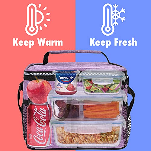 OPUX Insulated Lunch Box for Women Girls, Leakproof Thermal Lunch Bag Cooler Work Office School, Soft Reusable Lunch Tote with Shoulder Strap, Adult Kid Lunch Pail Kit, Purple