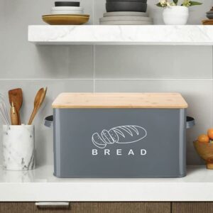 Bread Box, Bread Box for Kitchen Countertop, GA Homefavor Bread Bin, Bread Holder with Bamboo Lid, 11.56"6.7"5.5", Grey