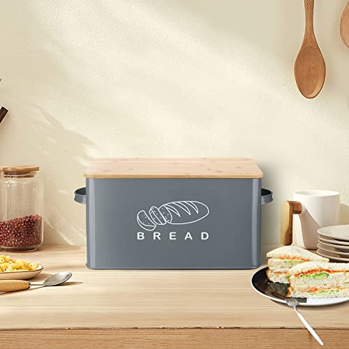 Bread Box, Bread Box for Kitchen Countertop, GA Homefavor Bread Bin, Bread Holder with Bamboo Lid, 11.56"6.7"5.5", Grey