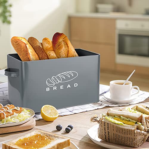 Bread Box, Bread Box for Kitchen Countertop, GA Homefavor Bread Bin, Bread Holder with Bamboo Lid, 11.56"6.7"5.5", Grey