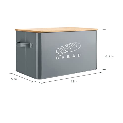 Bread Box, Bread Box for Kitchen Countertop, GA Homefavor Bread Bin, Bread Holder with Bamboo Lid, 11.56"6.7"5.5", Grey