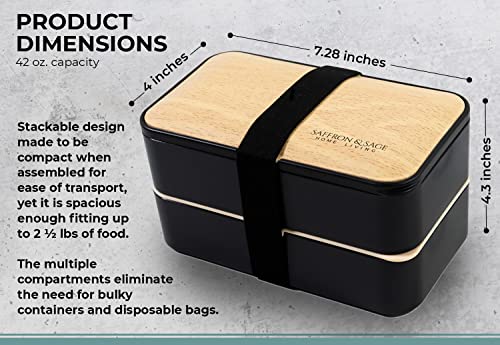 Bento Box Adult Lunch Box Containers - 42oz Japanese style Bento Lunch Box for Adults or Kids with Cutlery, Chopsticks, Sauce Container and Bento Bag - Leak proof, Dishwasher, Freezer, Microwave safe