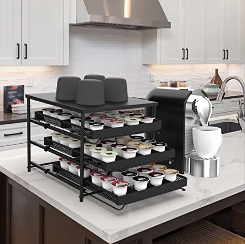 Simple Trending 3-Tier Coffee Pod Storage Drawer Holder for K-cup Coffee Pods, 72 Pods Capacity, Black