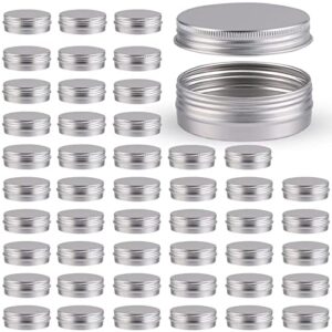 obkjj 48 pcs aluminum round cans with lid, 2 oz metal tins food candle containers with screw tops for crafts, food storage, diy (silver)