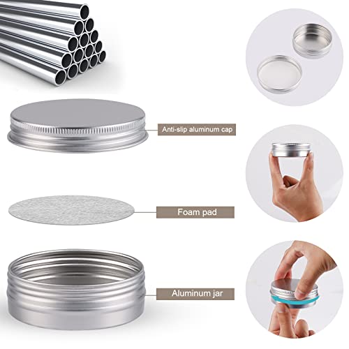 OBKJJ 48 Pcs Aluminum Round Cans with Lid, 2 Oz Metal Tins Food Candle Containers with Screw Tops for Crafts, Food Storage, DIY (Silver)