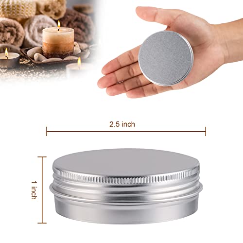 OBKJJ 48 Pcs Aluminum Round Cans with Lid, 2 Oz Metal Tins Food Candle Containers with Screw Tops for Crafts, Food Storage, DIY (Silver)