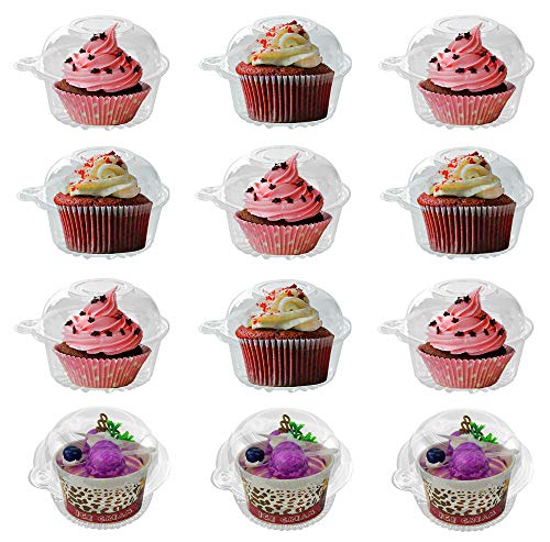 i-CHONY Individual Cupcake Holder - Clear Plastic Dome Single Cupcake Carrier Muffin Container Holders Cases Boxes Cups(50pcs)