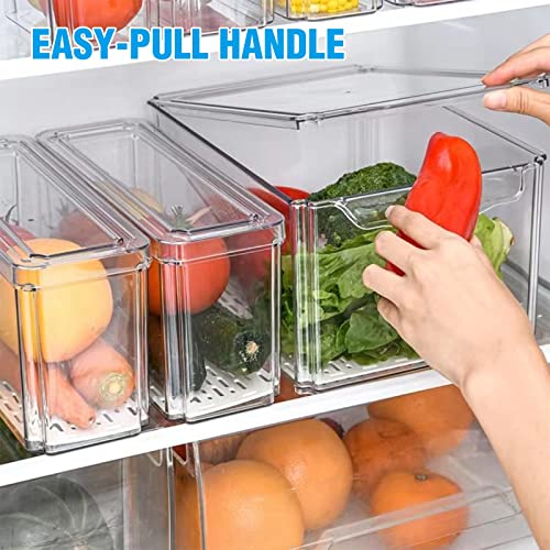 MorTime 10 Pack Refrigerator Organizer Bins with Lids, 3 Sizes Stackable Food Storage Containers Clear Plastic Organizers for Food Fruit Drinks Snacks in Kitchen Fridge Freezers