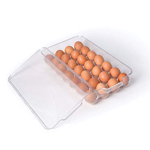 Totally Kitchen Egg Holder for Refrigerator, Fridge Organizers and Storage Clear, BPA-Free Plastic Storage Containers with Lid & Handles, 28 Eggs Tray Bins