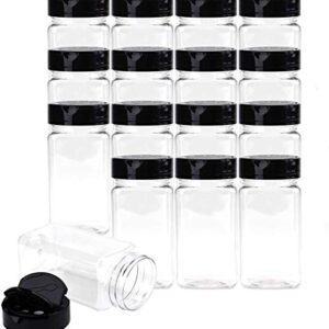 Bekith 16 Pack 9 Oz Plastic Spice Jars Bottles Containers with Black Cap – Perfect for Storing Spice, Herbs and Powders