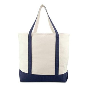 DALIX 22" Large Cotton Canvas Zippered Shopping Tote Grocery Bag in Navy Blue