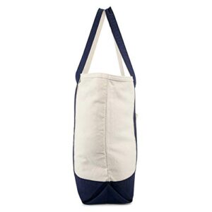 DALIX 22" Large Cotton Canvas Zippered Shopping Tote Grocery Bag in Navy Blue