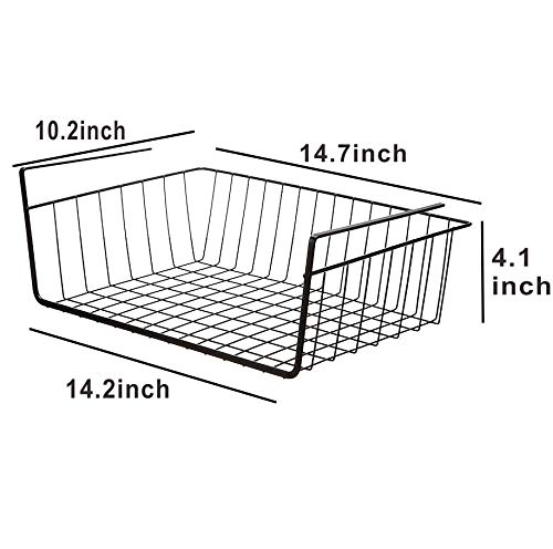 PENGKE Black Under Shelf Basket,4 Pack Slides Under Cabinet Storage Shelf Wire Baskets,Space Saving for Kitchen Counter Pantry Desk Bookshelf Cupboard