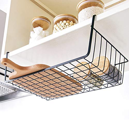 PENGKE Black Under Shelf Basket,4 Pack Slides Under Cabinet Storage Shelf Wire Baskets,Space Saving for Kitchen Counter Pantry Desk Bookshelf Cupboard