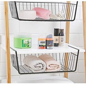 PENGKE Black Under Shelf Basket,4 Pack Slides Under Cabinet Storage Shelf Wire Baskets,Space Saving for Kitchen Counter Pantry Desk Bookshelf Cupboard