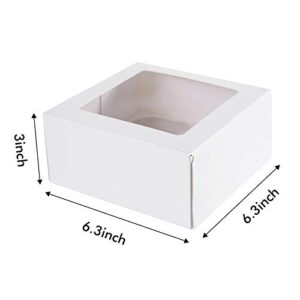 [15pcs]White Paper Cupcake Boxes,Valentines Day Cookie Gift Boxes with Clear Window, Auto-Popup Cupcake Containers Carriers Bakery Cake Box with Insert 4 Cavity (White,15)