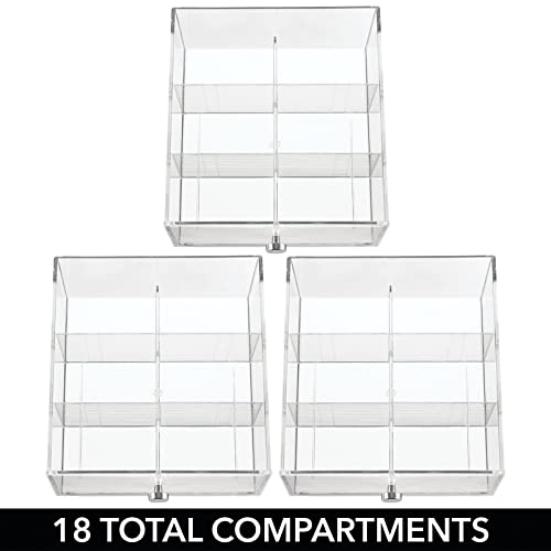 mDesign Plastic Wide Kitchen Pantry, Cabinet, Countertop Organizer Storage Station with 3 Drawers for Coffee, Tea, Sugar Packets, Sweeteners, Creamers, Drink Pods, Packets; 18 Sections - Clear