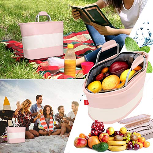 Lunch Bag, Wosweet Leakproof Insulated Lunch Box Cooler Bag for Women, Lunch Container Tote Bag with Zapper & Pocket, Pink