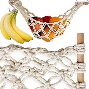 fruit hammock – hanging fruit basket – produce and veggie storage for kitchen under cabinet – banana hook – macrame boho modern (natural)