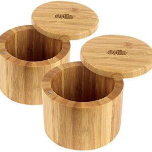 Estilo 2 pc Premium Bamboo Salt and Pepper Bowls, Wooden Spice Containers with Magnetic Swivel Lids, Perfect for Salt, Spice, Sugar, Pepper