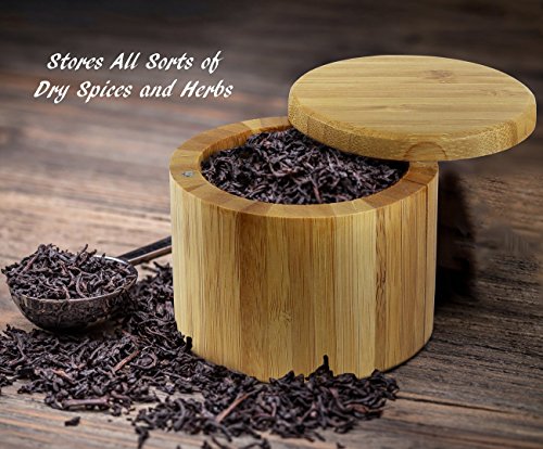 Estilo 2 pc Premium Bamboo Salt and Pepper Bowls, Wooden Spice Containers with Magnetic Swivel Lids, Perfect for Salt, Spice, Sugar, Pepper