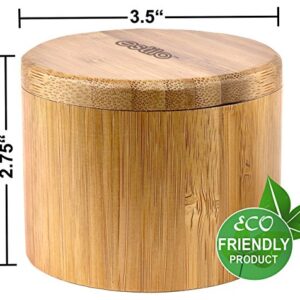 Estilo 2 pc Premium Bamboo Salt and Pepper Bowls, Wooden Spice Containers with Magnetic Swivel Lids, Perfect for Salt, Spice, Sugar, Pepper