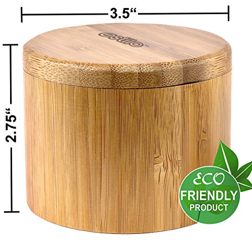 Estilo 2 pc Premium Bamboo Salt and Pepper Bowls, Wooden Spice Containers with Magnetic Swivel Lids, Perfect for Salt, Spice, Sugar, Pepper