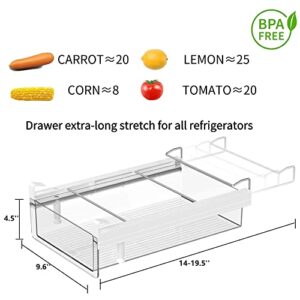 vacane Refrigerator Organizer Drawer, Clear Plastic Fridge Drawer With Handle Pull Out Fridge Bins Organizer Under Shelf Drawer for Cheese, Deli Meat, Drinks, Fruit, Vegetable, Heavy Duty-L