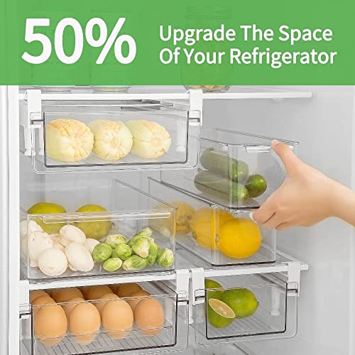 vacane Refrigerator Organizer Drawer, Clear Plastic Fridge Drawer With Handle Pull Out Fridge Bins Organizer Under Shelf Drawer for Cheese, Deli Meat, Drinks, Fruit, Vegetable, Heavy Duty-L