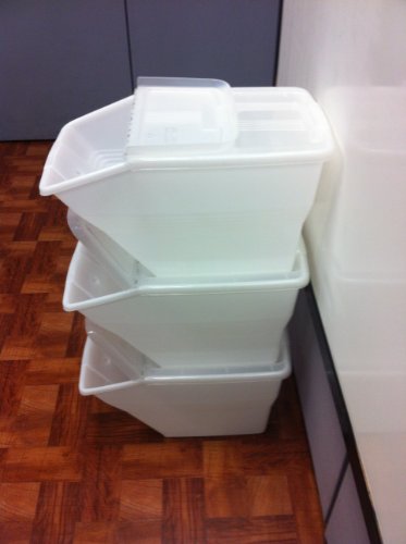 WTM CBCL-24 Stackable Bins with Hinged Lids, 24-Quart, Clear, Pack of 3