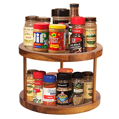 AIDEA 10" Acacia Wood Lazy Susan Organizer, 2-Tier Lazy Susan Turntable for Cabinet Kitchen Pantry