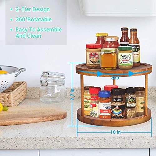 AIDEA 10" Acacia Wood Lazy Susan Organizer, 2-Tier Lazy Susan Turntable for Cabinet Kitchen Pantry