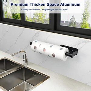 NearMoon Paper Towel Holder Under Cabinet, Paper Towel Roll for Kitchen, Paper Towels Bunk Wall Mounted & Self Adhesive Vertically or Horizontally (Space Aluminum, Matte Black)