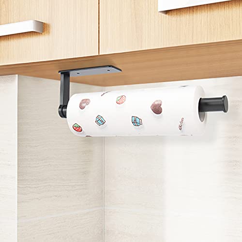 NearMoon Paper Towel Holder Under Cabinet, Paper Towel Roll for Kitchen, Paper Towels Bunk Wall Mounted & Self Adhesive Vertically or Horizontally (Space Aluminum, Matte Black)