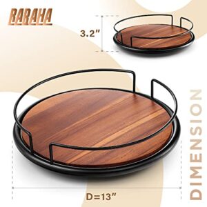 RABAHA 13" Lazy Susan Organizer for Cabinet - Lazy Susan Turntable for Table - Kitchen Turntable Storage Food Bin Container for Spices, Fridge, Pantry, Countertop (Acacia Wood + Steel Frame)