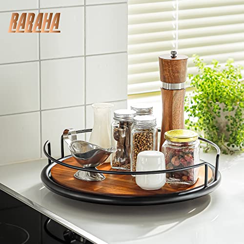 RABAHA 13" Lazy Susan Organizer for Cabinet - Lazy Susan Turntable for Table - Kitchen Turntable Storage Food Bin Container for Spices, Fridge, Pantry, Countertop (Acacia Wood + Steel Frame)